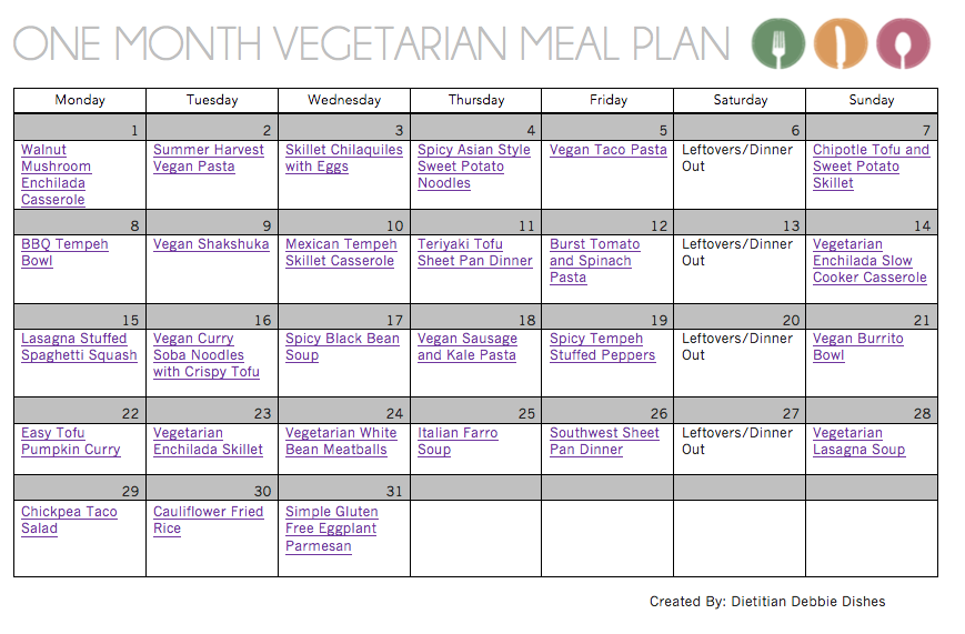 One Month Healthy Vegetarian Meal Plan Dietitian Debbie Dishes One Month Healthy Vegetarian Meal Plan Dietitian Debbie Dishes